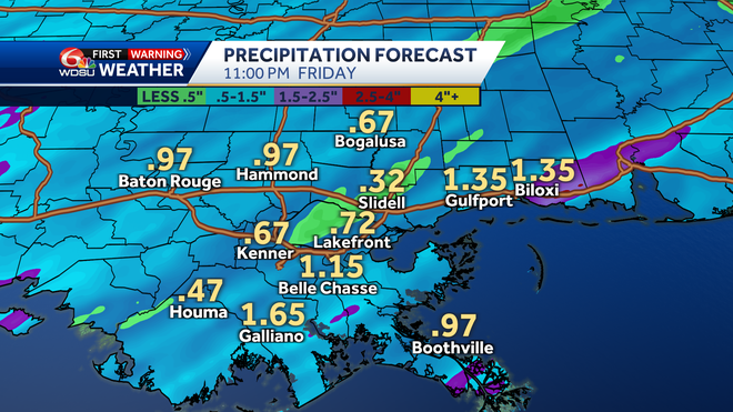 New Orleans forecast storms Friday severe weather rain chances