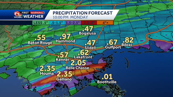 New Orleans weather forecast how much will it rain when it starts