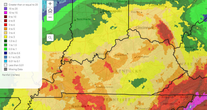 How much rain fell in Louisville area over the weekend?