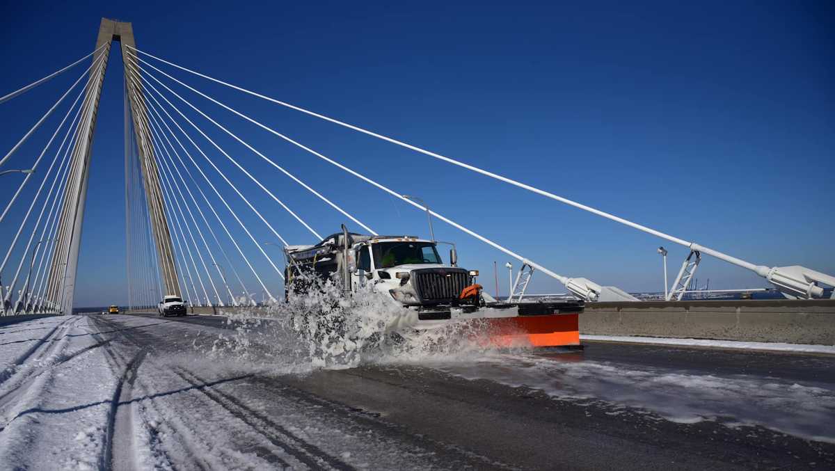 Snow on Ravenel Bridge in Charleston