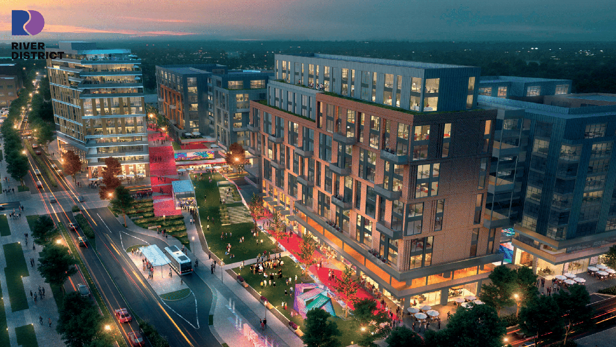 developers and leader meet with community over river district