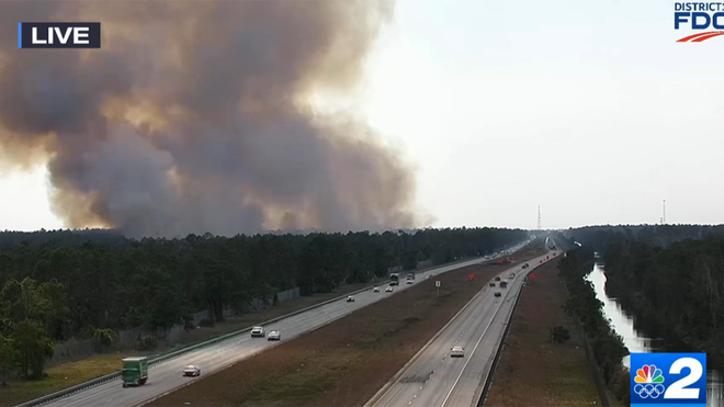 Smoke from wildfire south of Alligator Alley moving toward Lely
