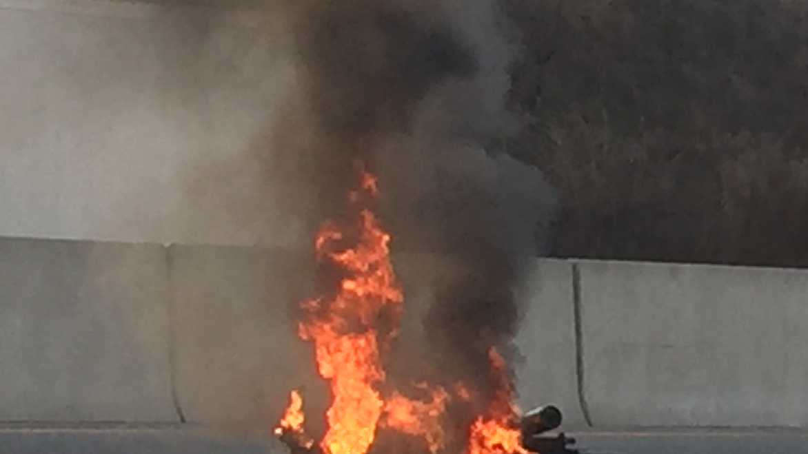 Motorcycle catches fire on Route 30