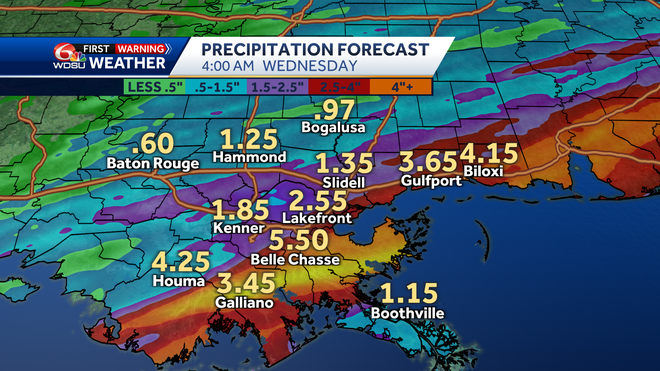 New Orleans weather forecast how much will it rain when it starts