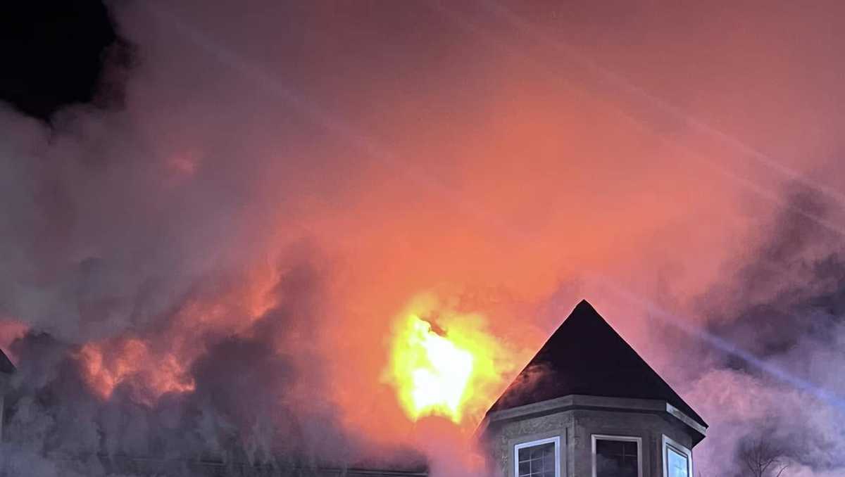 Heavy flames shoot from massive house fire in Chester County, Pa.
