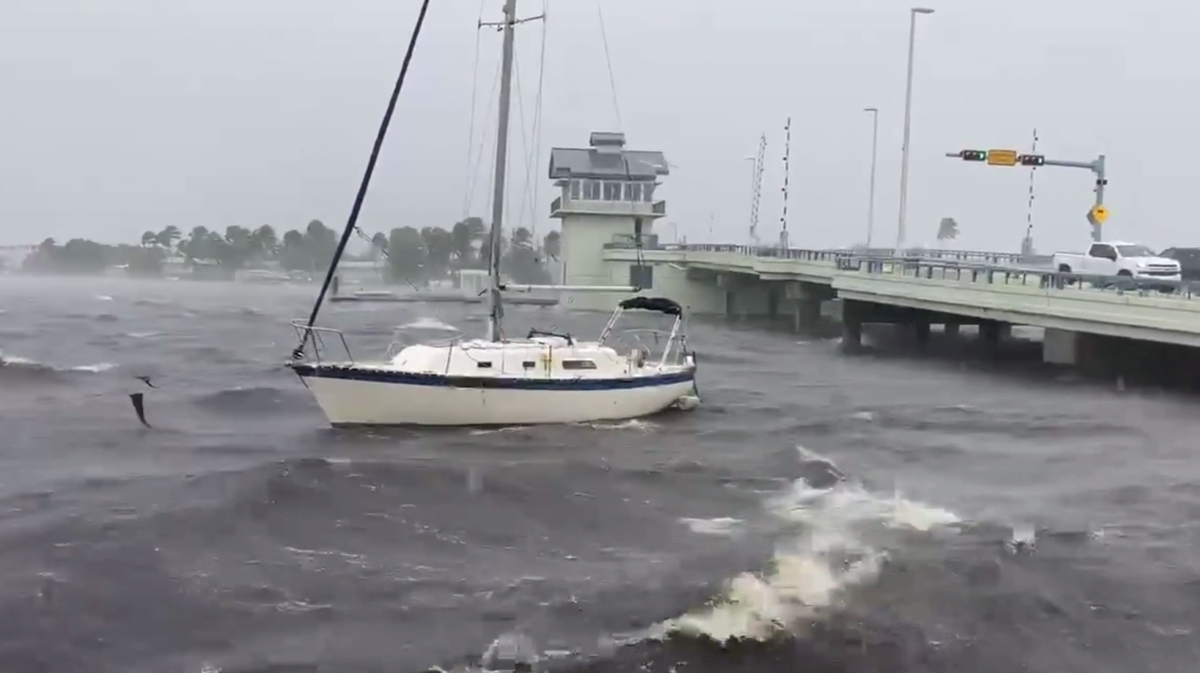 WATCH; Boat breaks loose during Eta, slams into bridge