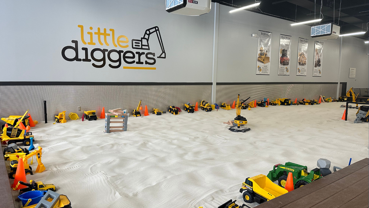 This indoor play place features a giant sandbox for kids