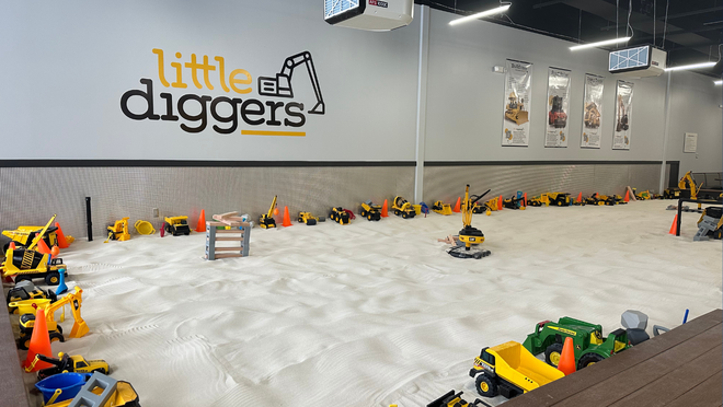 This indoor play place features a giant sandbox for kids