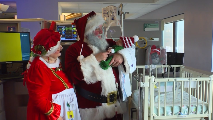 Santa and Mrs. Claus visit Good Samaritan Hospital NICU for Christmas