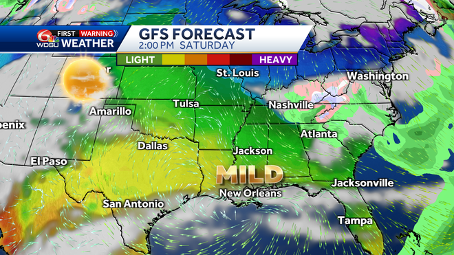 New Orleans weather forecast fog low temp high temp rain chances