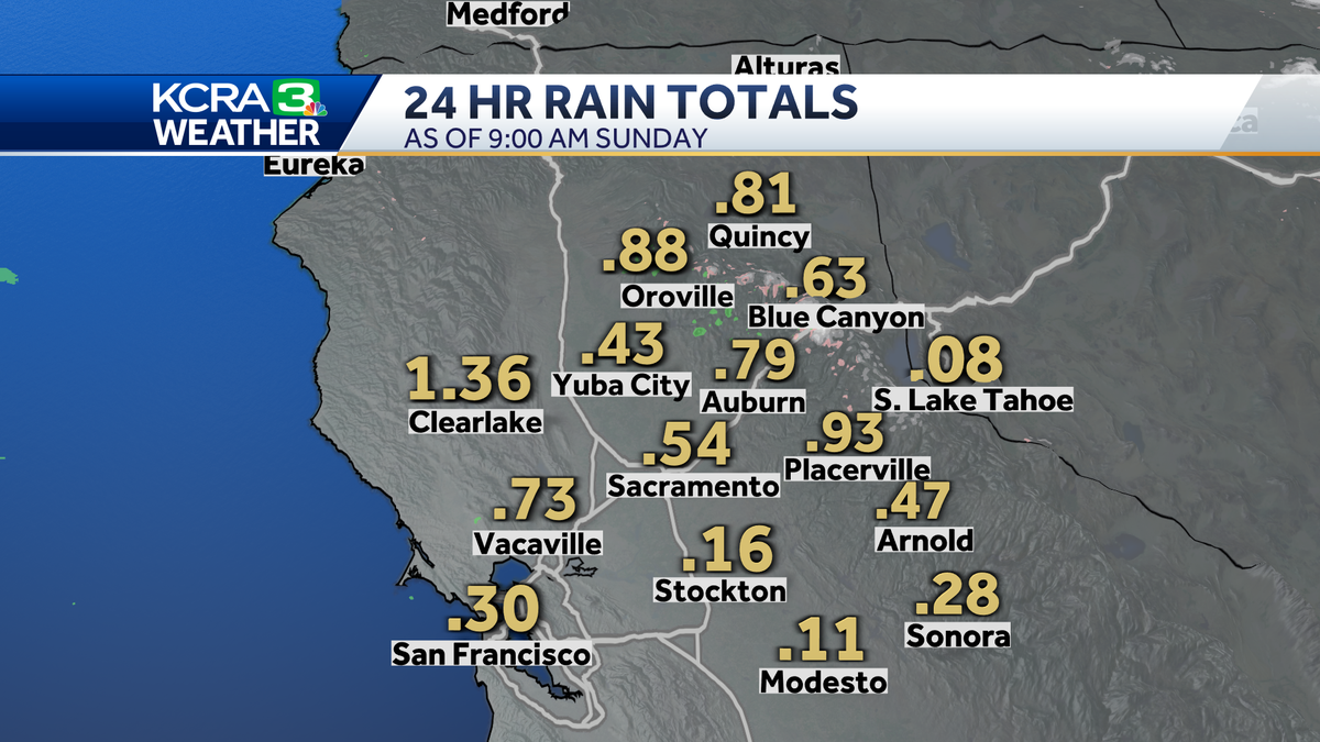 Here's how much rain and snow fell in northern California on Saturday.