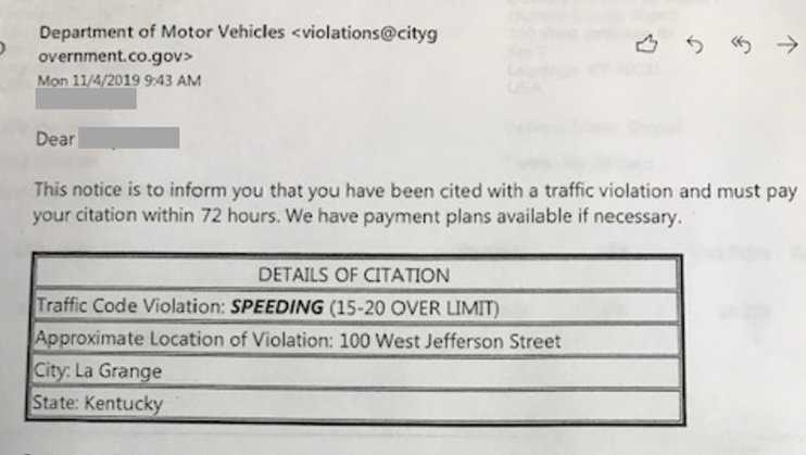La Grange police warn of email scam demanding payment of traffic violation