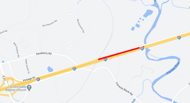 South Carolina: Lane shift on I-85 in Spartanburg County