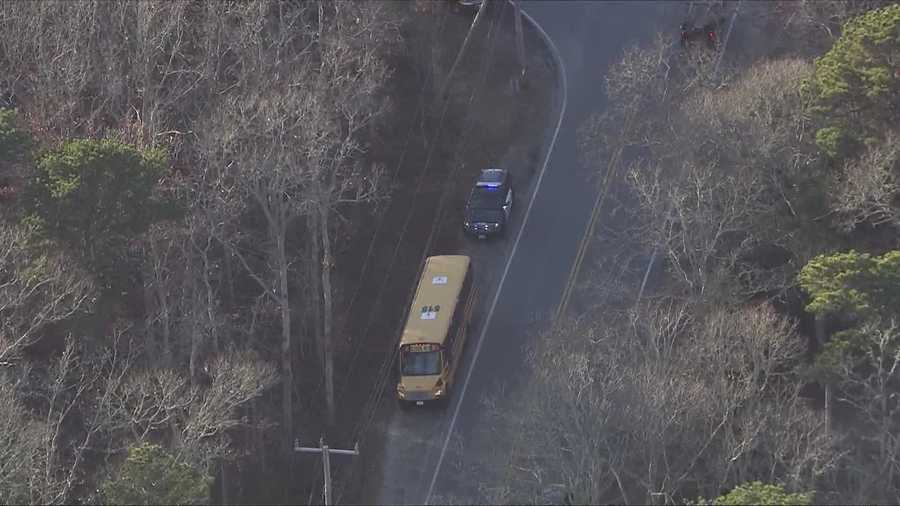 Pick-up truck collides with school bus in Sandwich, Massachusetts
