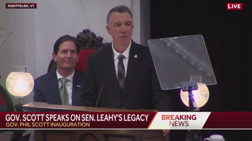 Gov. Phil Scott delivers address during inauguration ceremony