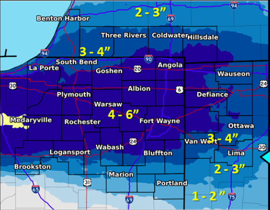 Snowstorm for northern Indiana