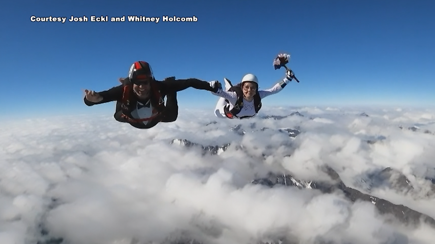 'We pulled it off': Couple skydives to wedding day site