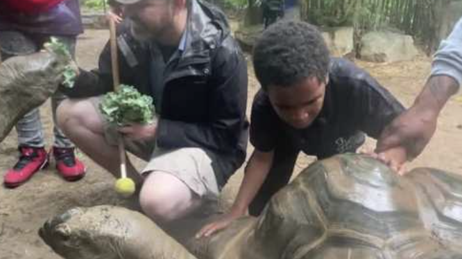 Young boy who lost sight in gun violence meets zoo animals up close