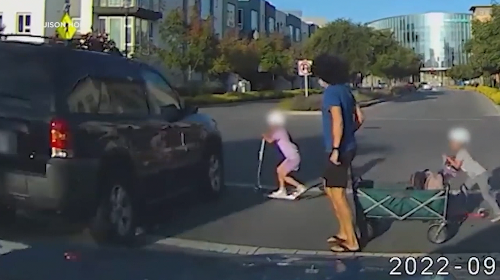 Dashcam video captures close call between car, child on scooter Dashcam video captures close call between car, child on scooter