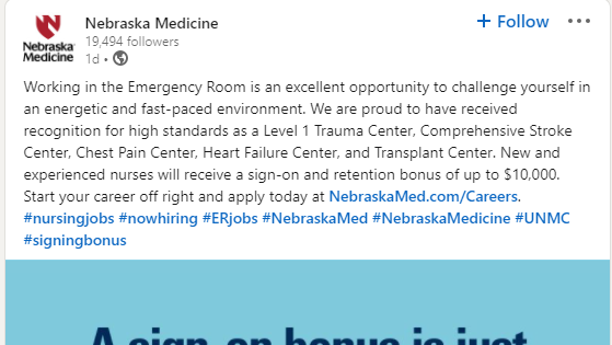Nursing shortage has Nebraska Medicine offering $10,000 hiring bonus