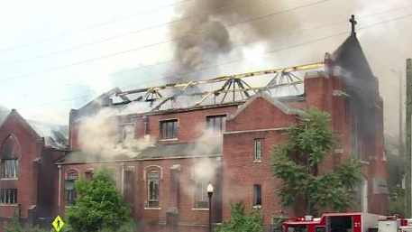 Alabama firefighters battling fire at neighborhood church