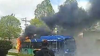 Milwaukee County Transit System bus catches on fire