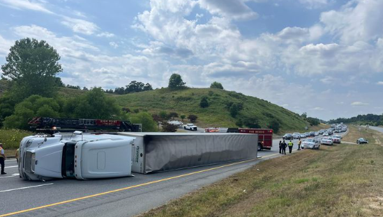 NC: Interstate 74 East closed after tractor-trailer overturns