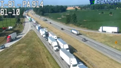 Traffic backs up after crash on Interstate 81 in Franklin County, Pa.