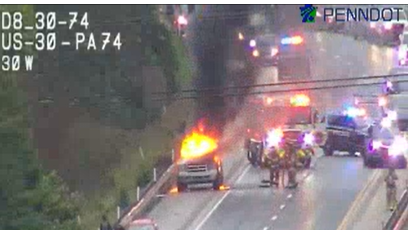 Lane restriction is in place on Route 30 after a vehicle caught on fire ...