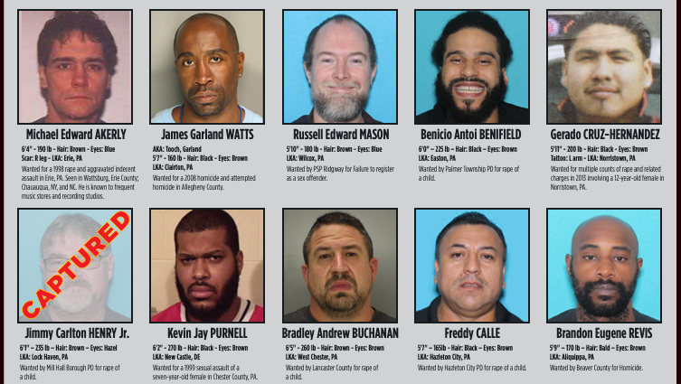 Pennsylvania's Most Wanted: 10 list updated by police Pennsylvania's Most Wanted: 10 list updated by police