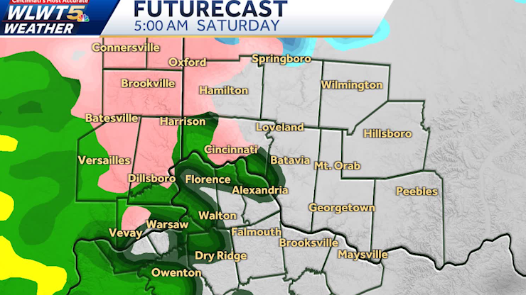 Hour-by-hour rain forecast for Cincinnati region Saturday