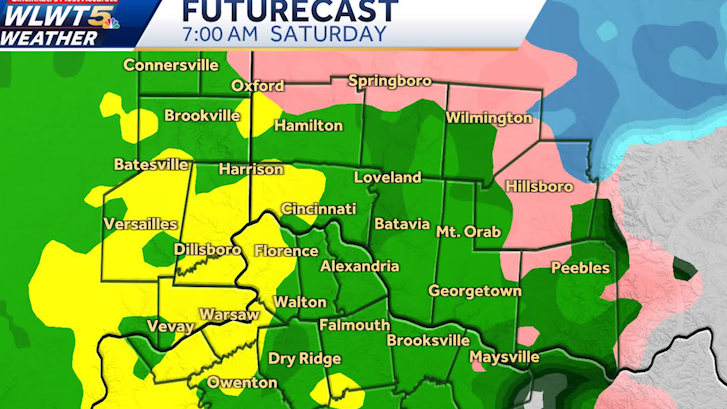 Hour-by-hour rain forecast for Cincinnati region Saturday