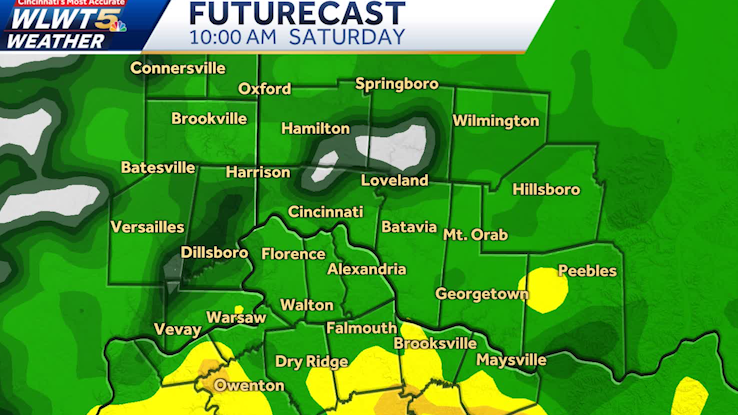 Hour-by-hour rain forecast for Cincinnati region Saturday