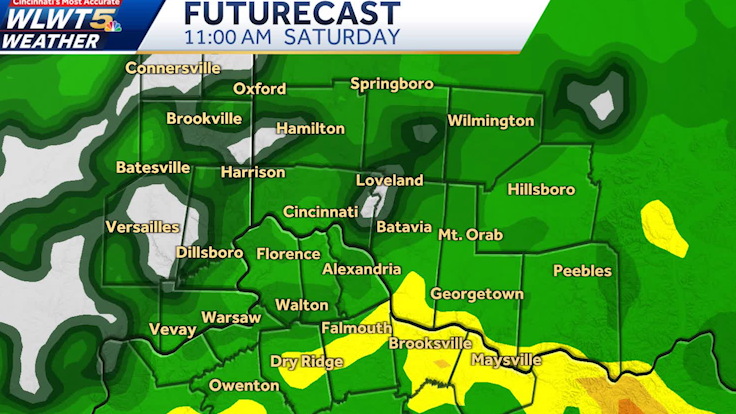 Hour-by-hour rain forecast for Cincinnati region Saturday