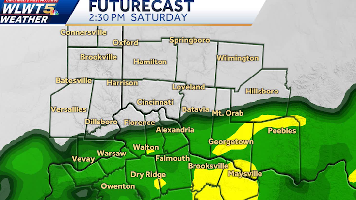 Hour-by-hour rain forecast for Cincinnati region Saturday