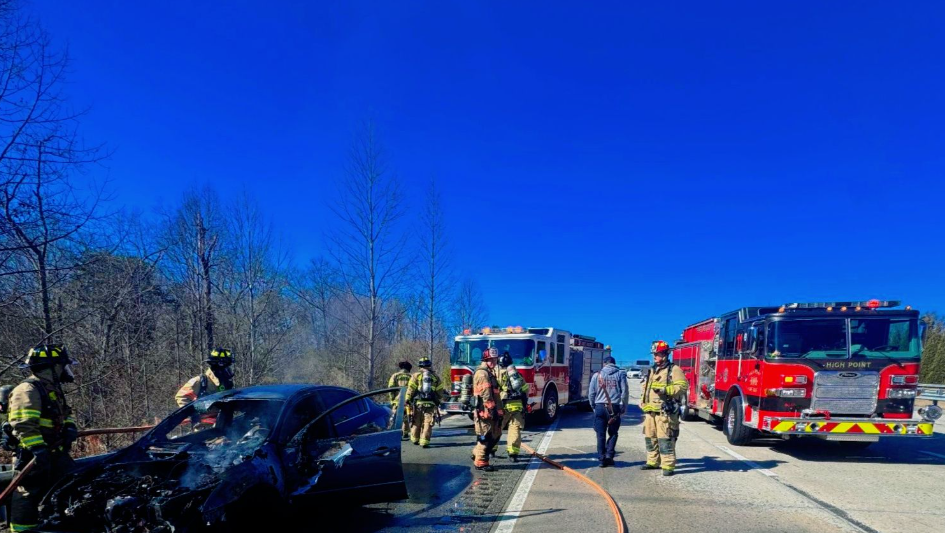 Mechanical failure causes vehicle fire on I-73, Pinecroft Sedgefield ...