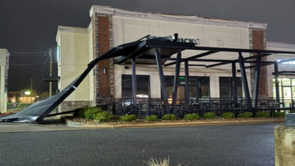 Starbucks awning ripped off Wilkesboro, North Carolina storm damage