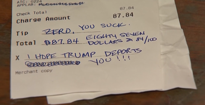 Hateful message left on Ohio restaurant receipt goes viral