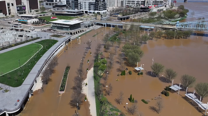 AERIALS | Ohio River tops out at over 60 feet, leaving riverbanks flooded