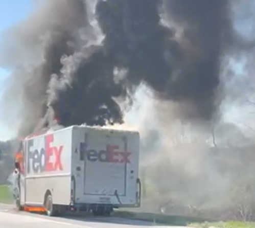 FedEx truck bursts into flames on Route 283 in Lancaster County, Pa.
