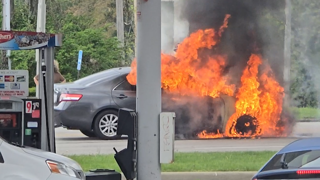 Video shows car go up in flames at intersection in Union Township