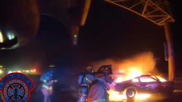 St. Tammany Fire responds to two-car fire on Twin Span