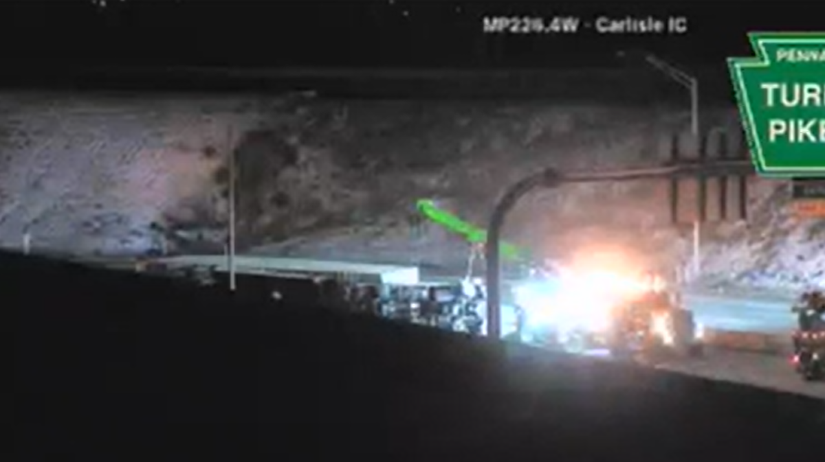 Tractor-trailer overturns on Pennsylvania Turnpike exit ramp in ...