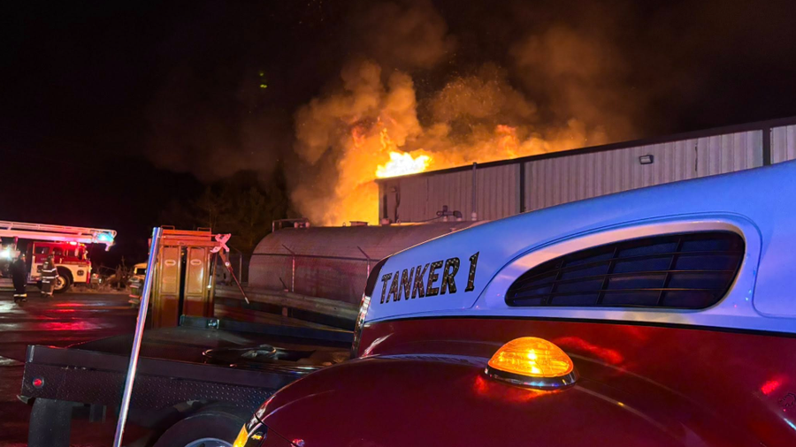 Large building fire on Higgins Road
