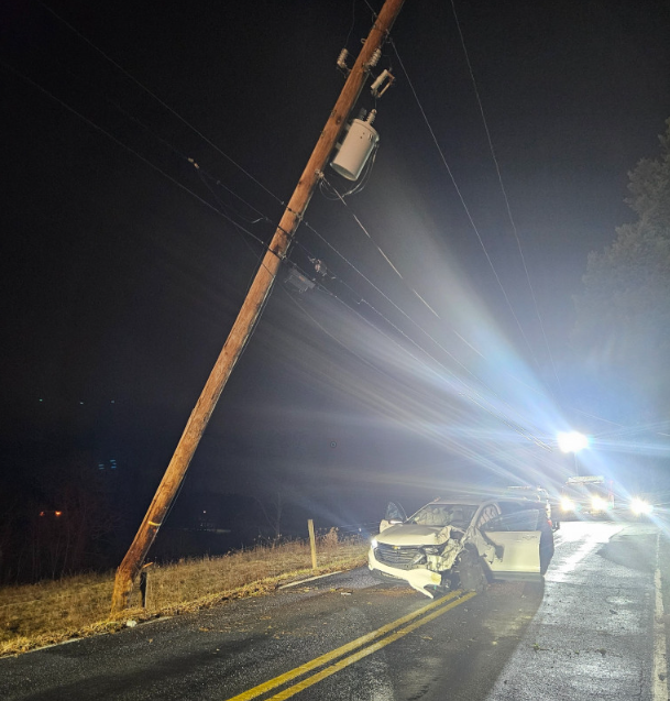 Road closed after car crashes into telephone pole in York County, Pa.