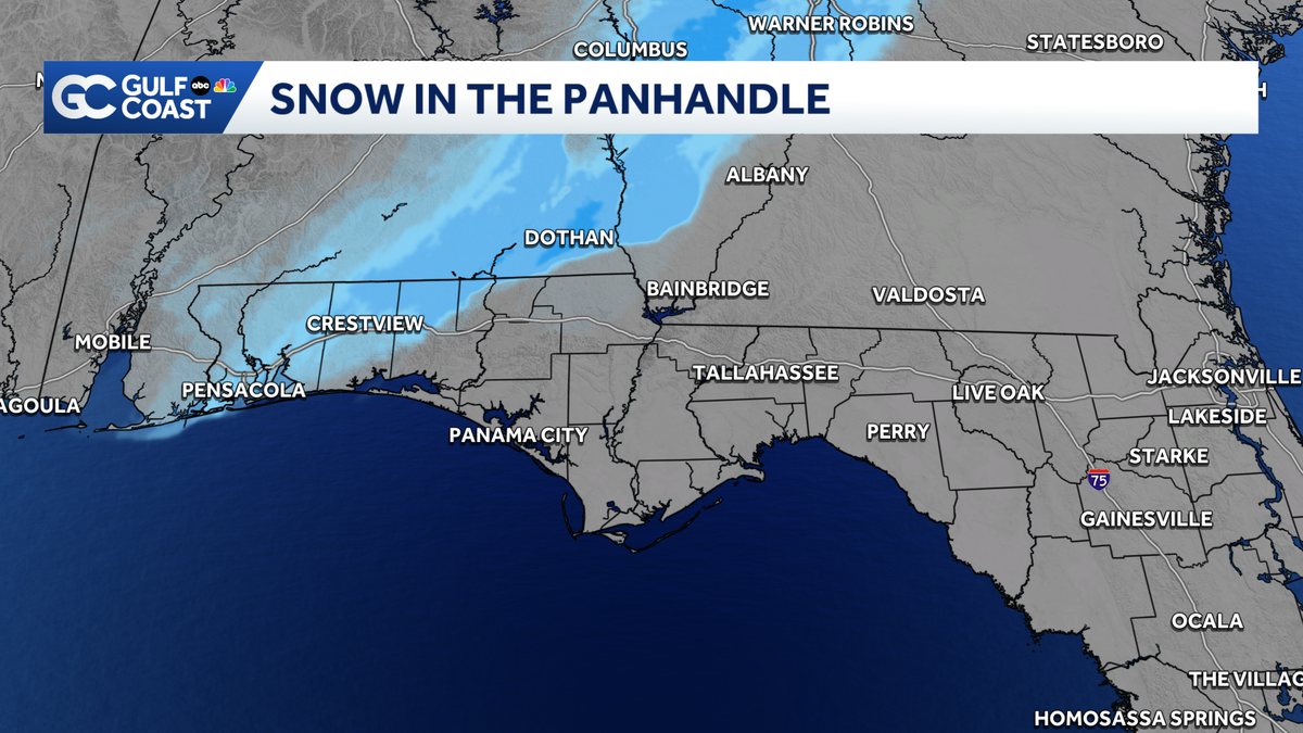 Snow falls across the Florida Panhandle