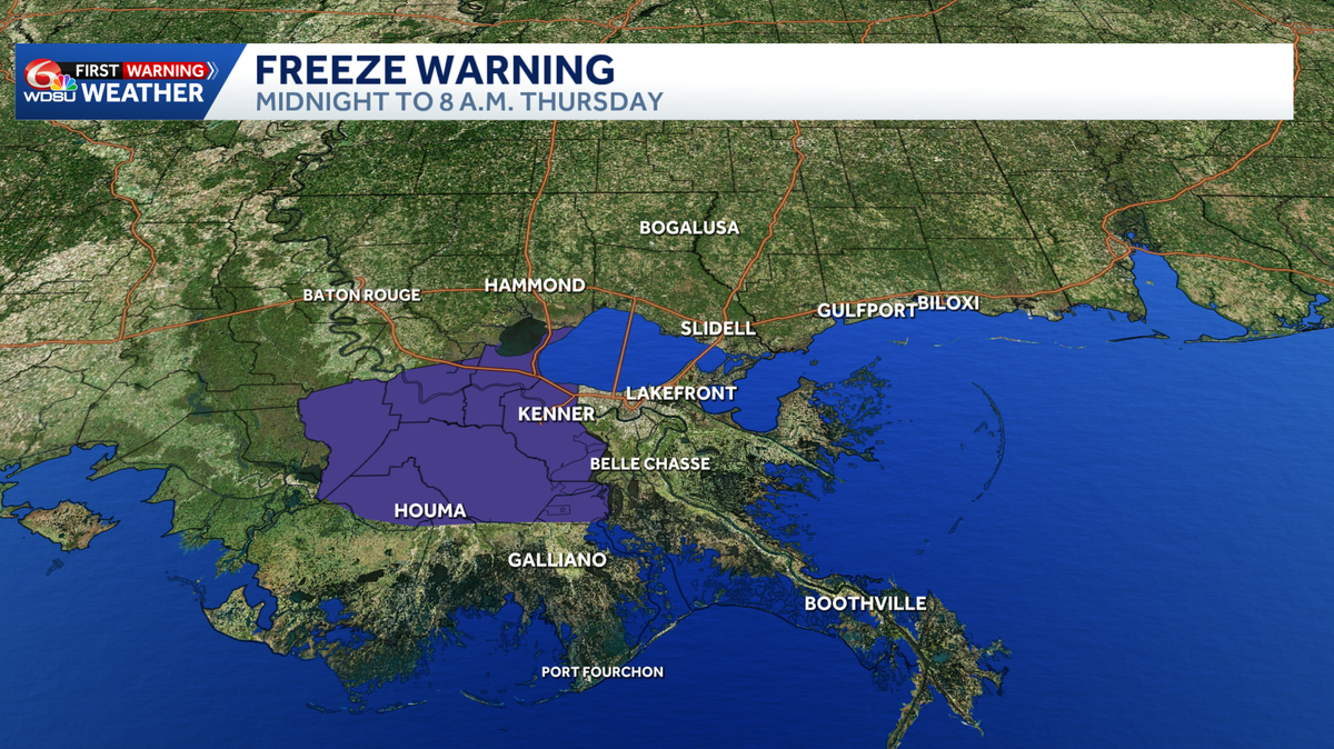 Louisiana Bayou, River Parishes Freeze Warning