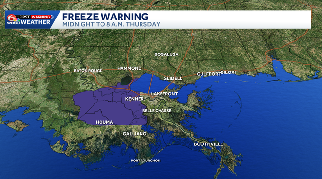 Louisiana Bayou, River Parishes Freeze Warning