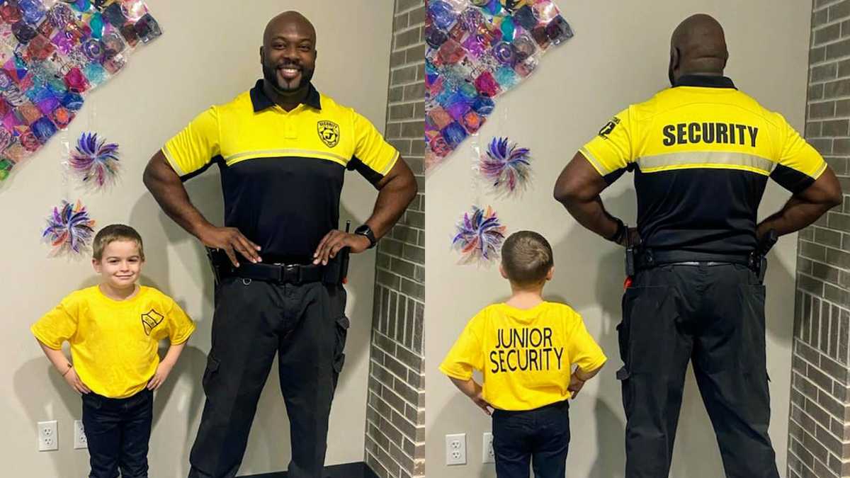 Aww! Kindergartner dresses up in 'junior security' shirt to match his ...