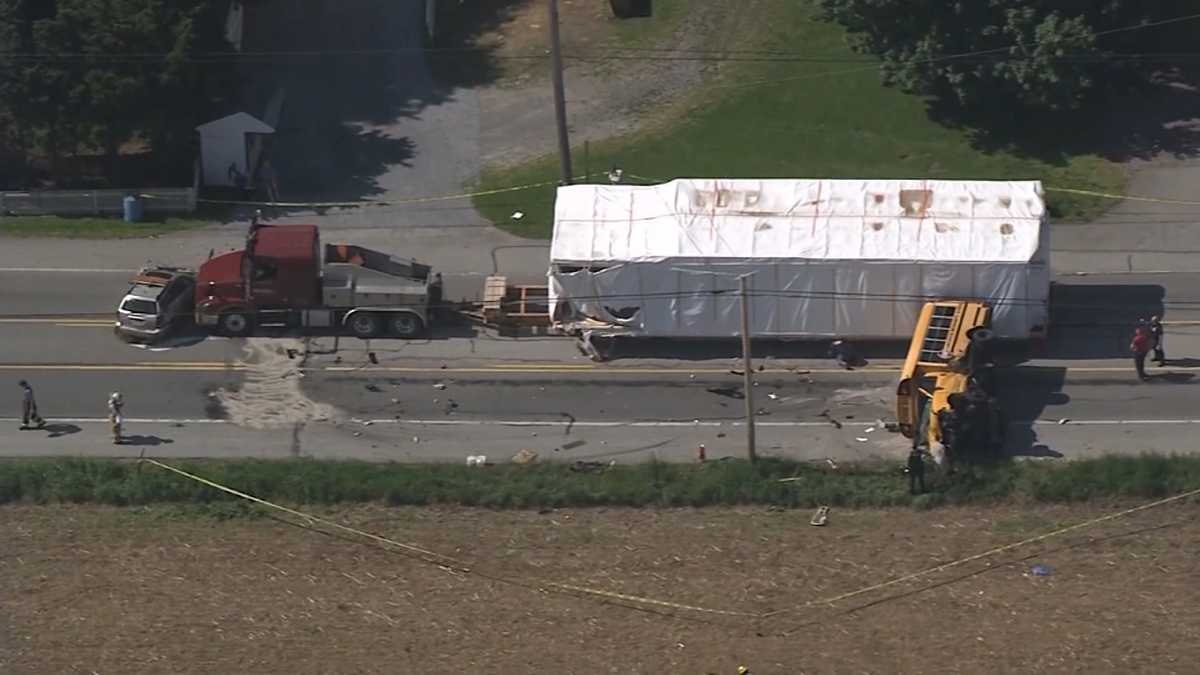 Aerials: School bus crash scene
